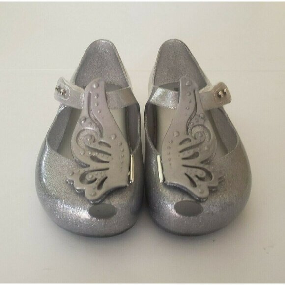 Mini Melissa | Shoes | Mini Melissa Girls Silver Glitter Butterfly ...